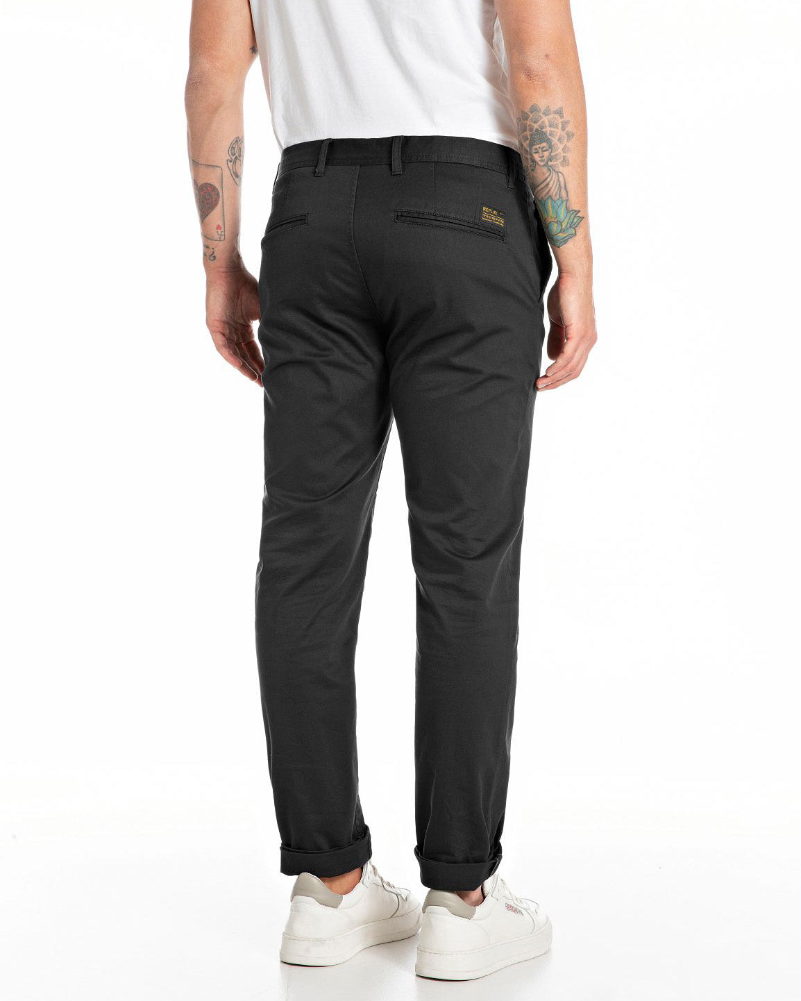 Replay Damian Regular Slim Mens Twill Trousers - Black – JEANSTORE